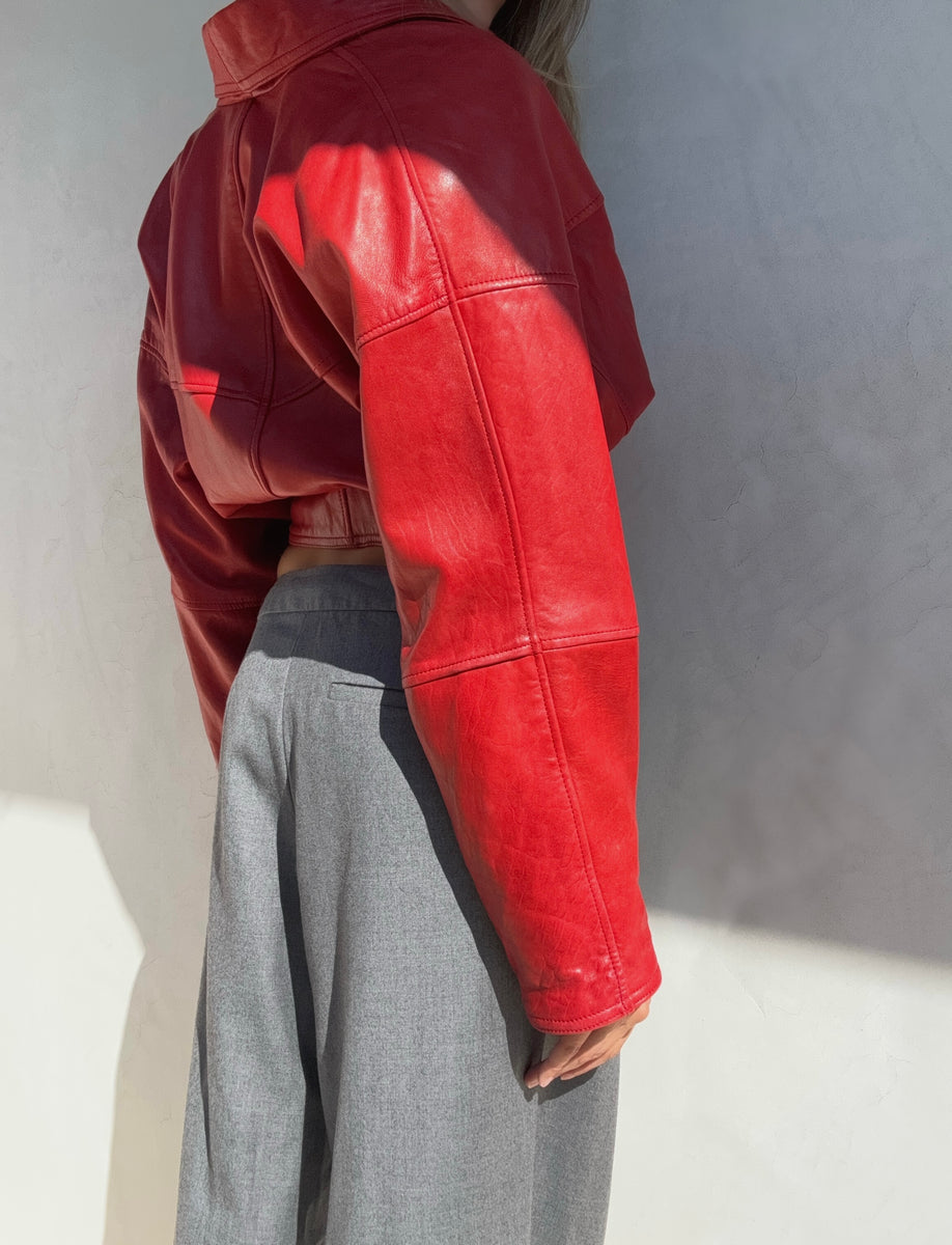 1980s Red Leather Cropped Jacket – villa amour vintage