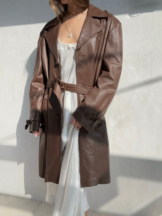 Vintage Brown Leather Trench Villa Amour Vintage